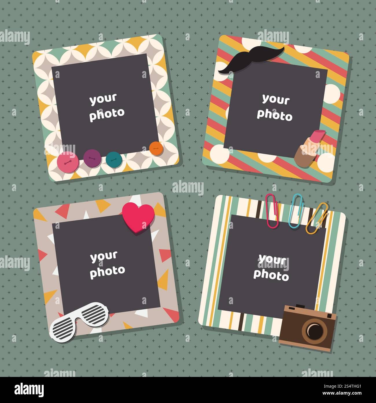 Vintage scrapbook picture frames. Retro kids birthday photo frame ...