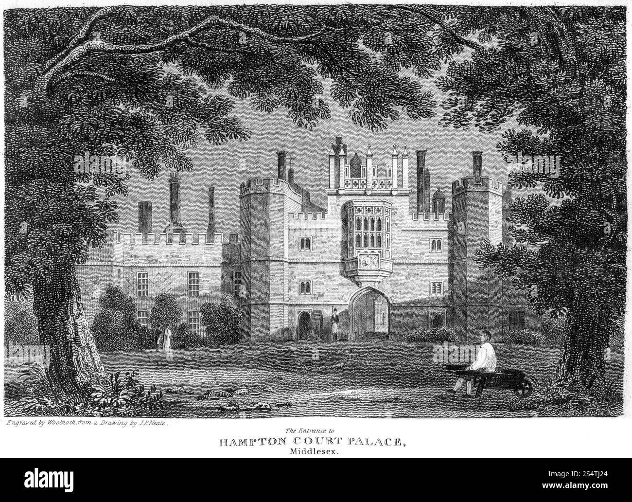 Engraving of The Entrance to Hampton Court Palace, Middlesex as it ...