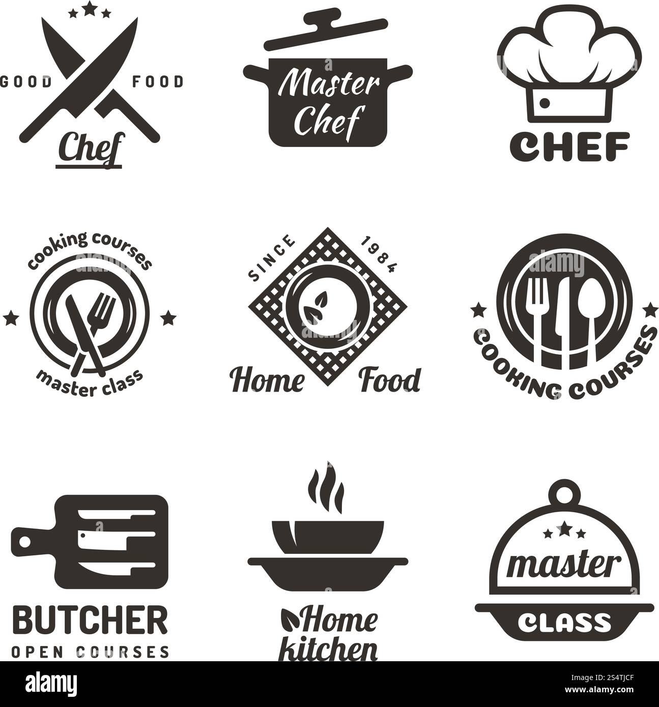 Cooking master classes labels. Restaurant or cafe menu emblems. Chef ...