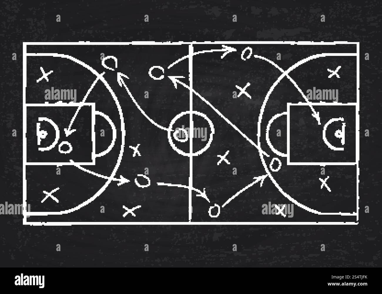 Chalkboard with basketball court and game strategy scheme. Vector ...