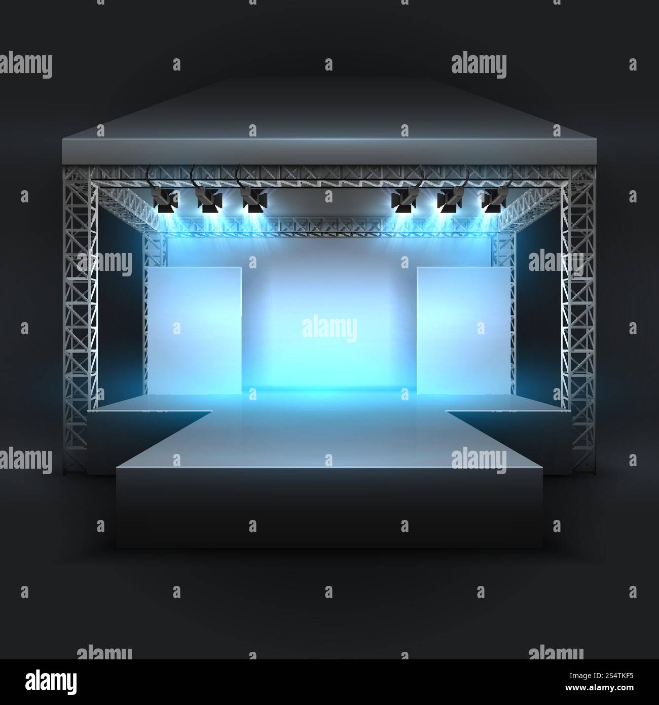 Empty music show stage with spotlights beams. Concert performance podium vector backdrop ...
