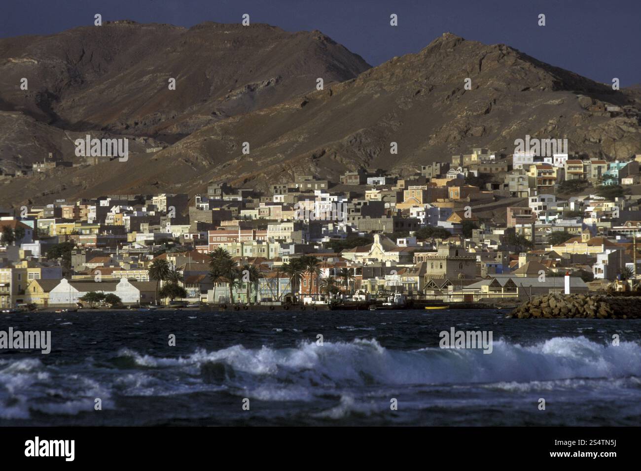 the city of Mindelo on the Island of Sao Vicente on Cape Verde in the ...