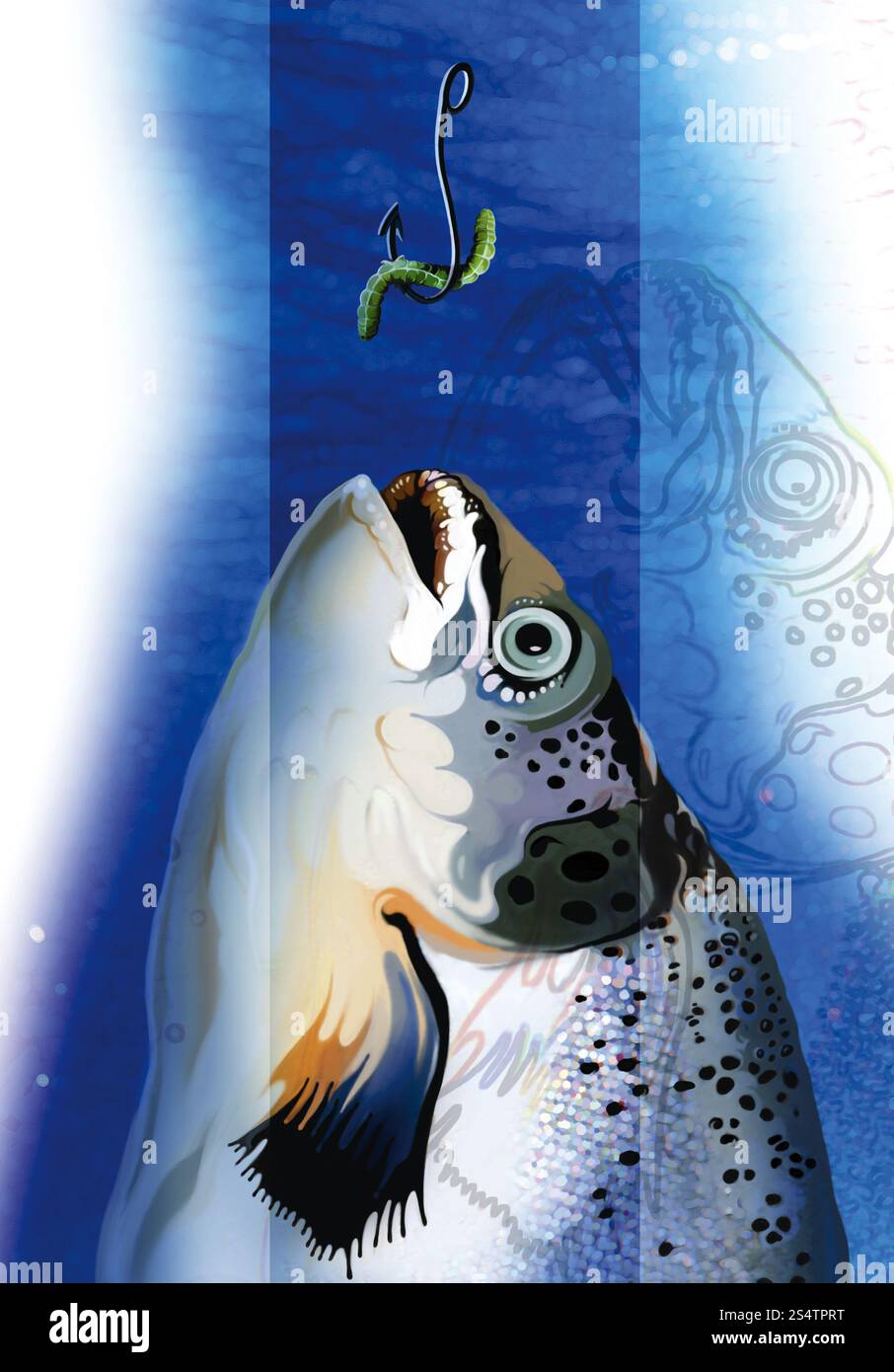illustration of a fish grabbing the bait Stock Photo - Alamy