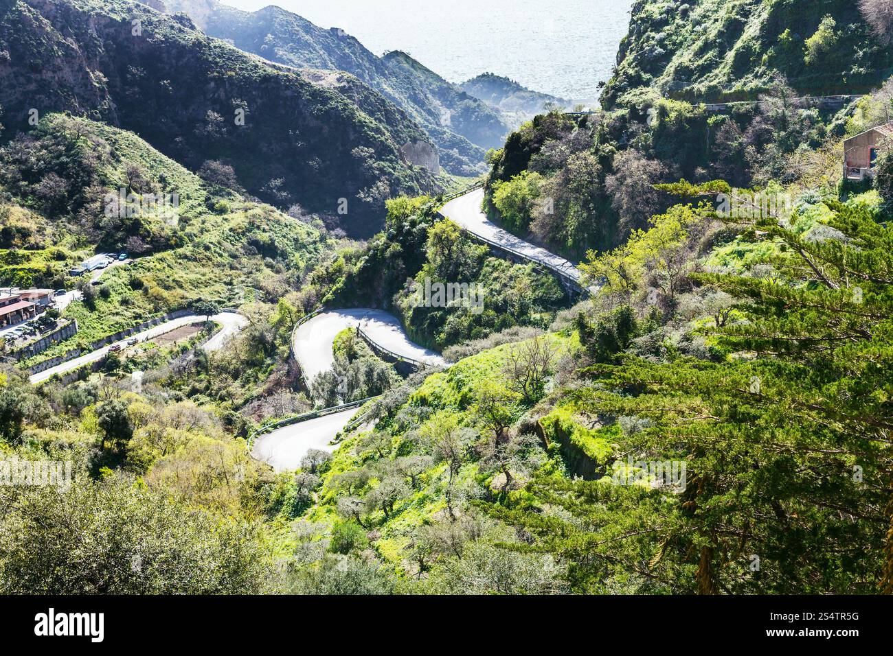 mountain road to Savoca town in Sicily in spring Stock Photo - Alamy