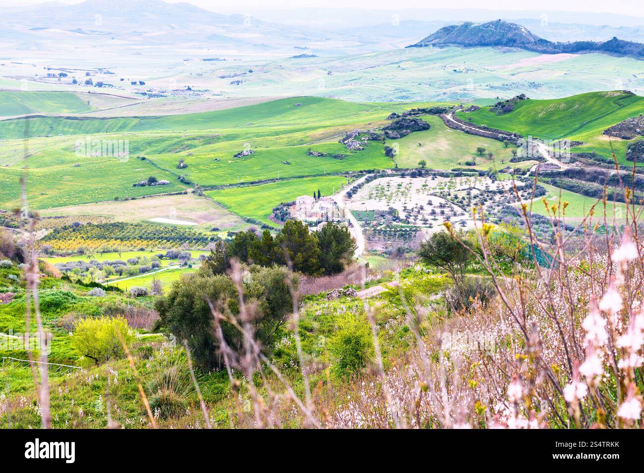 green hills in rainy spring day in Sicily near Aidona town Stock Photo ...