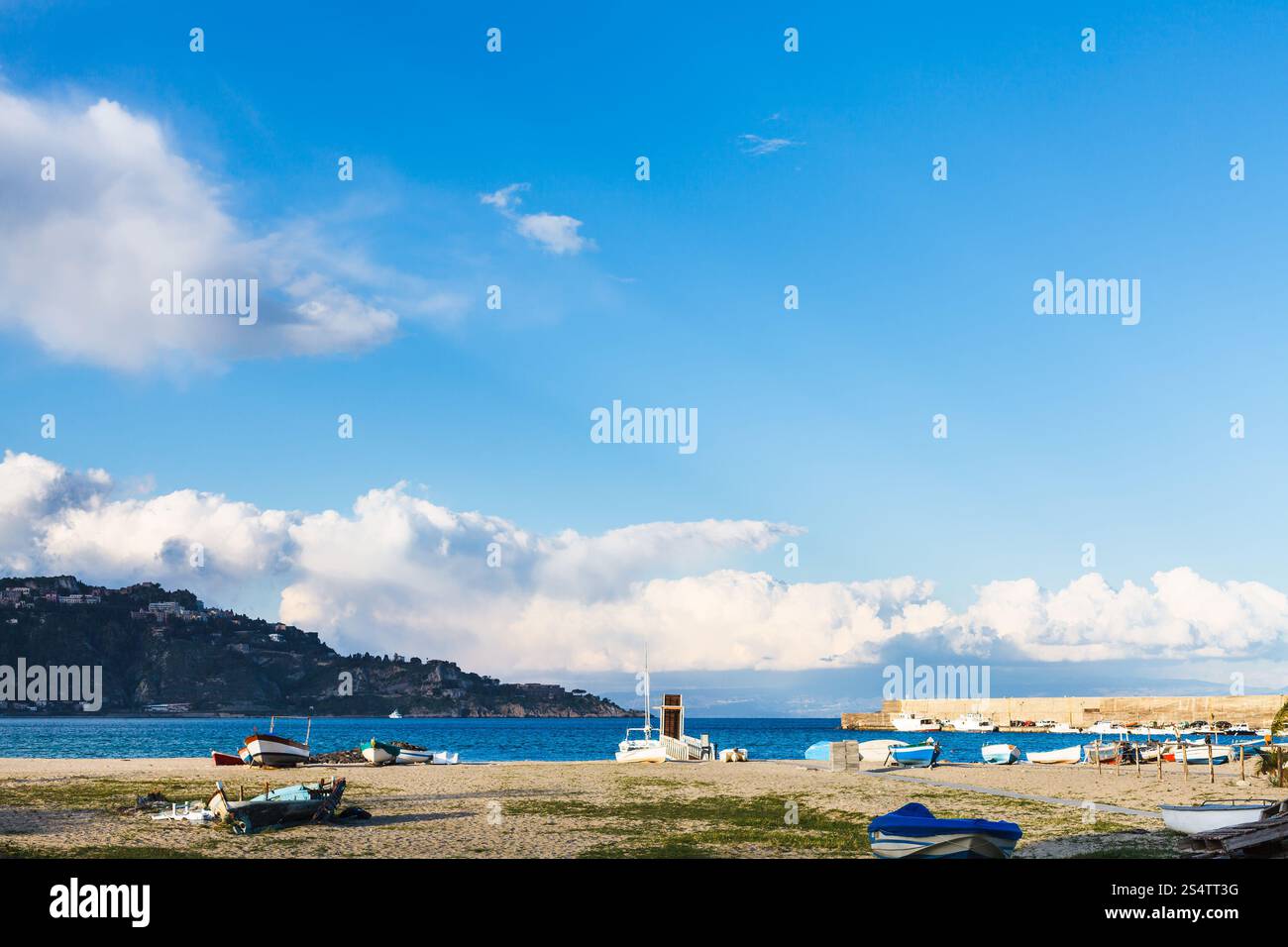 Empty urban beach in giardini naxos resort in spring hi-res stock ...