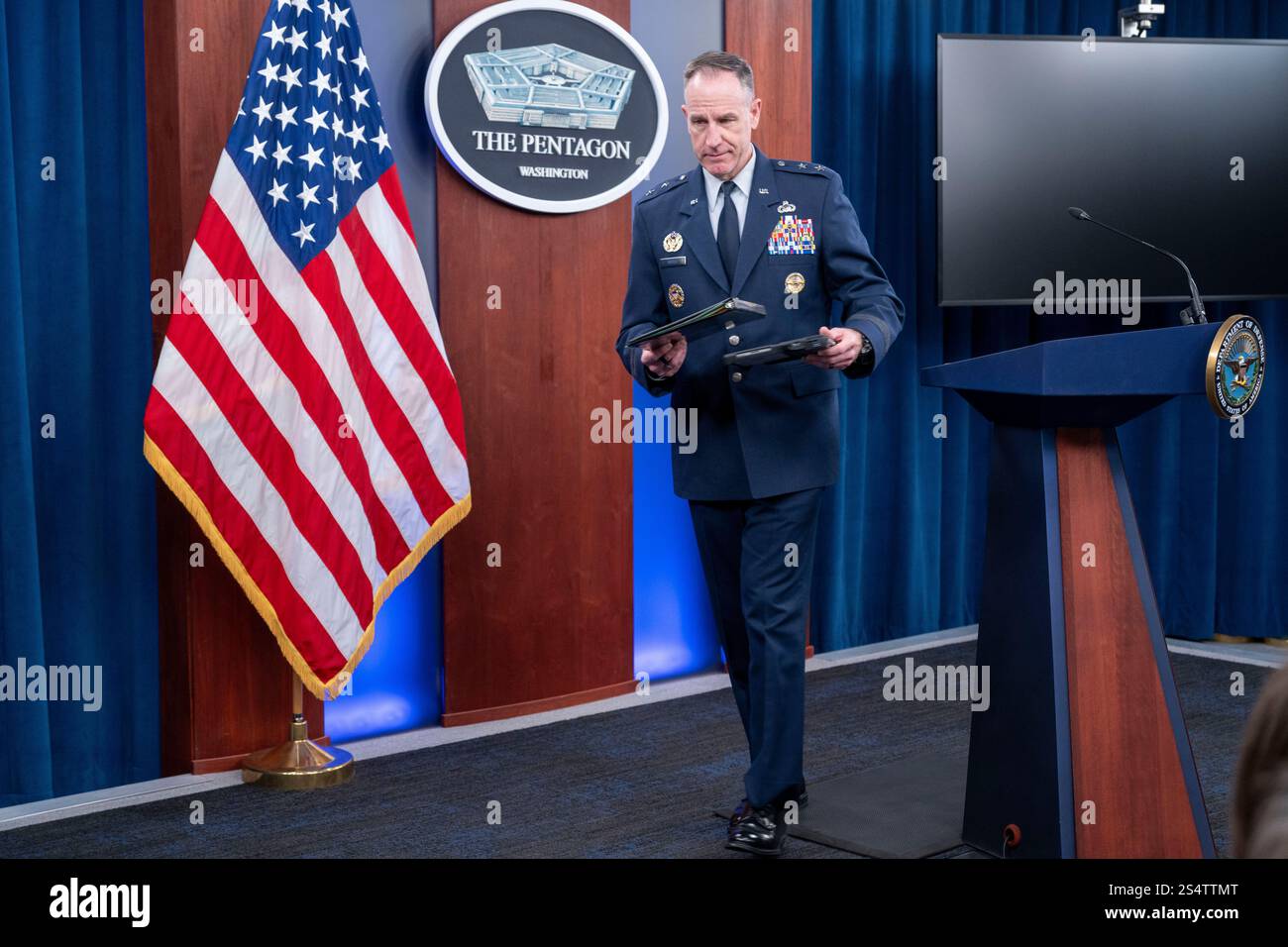 Pentagon Press Secretary Maj. Gen. Pat Ryder steps away from the podium ...