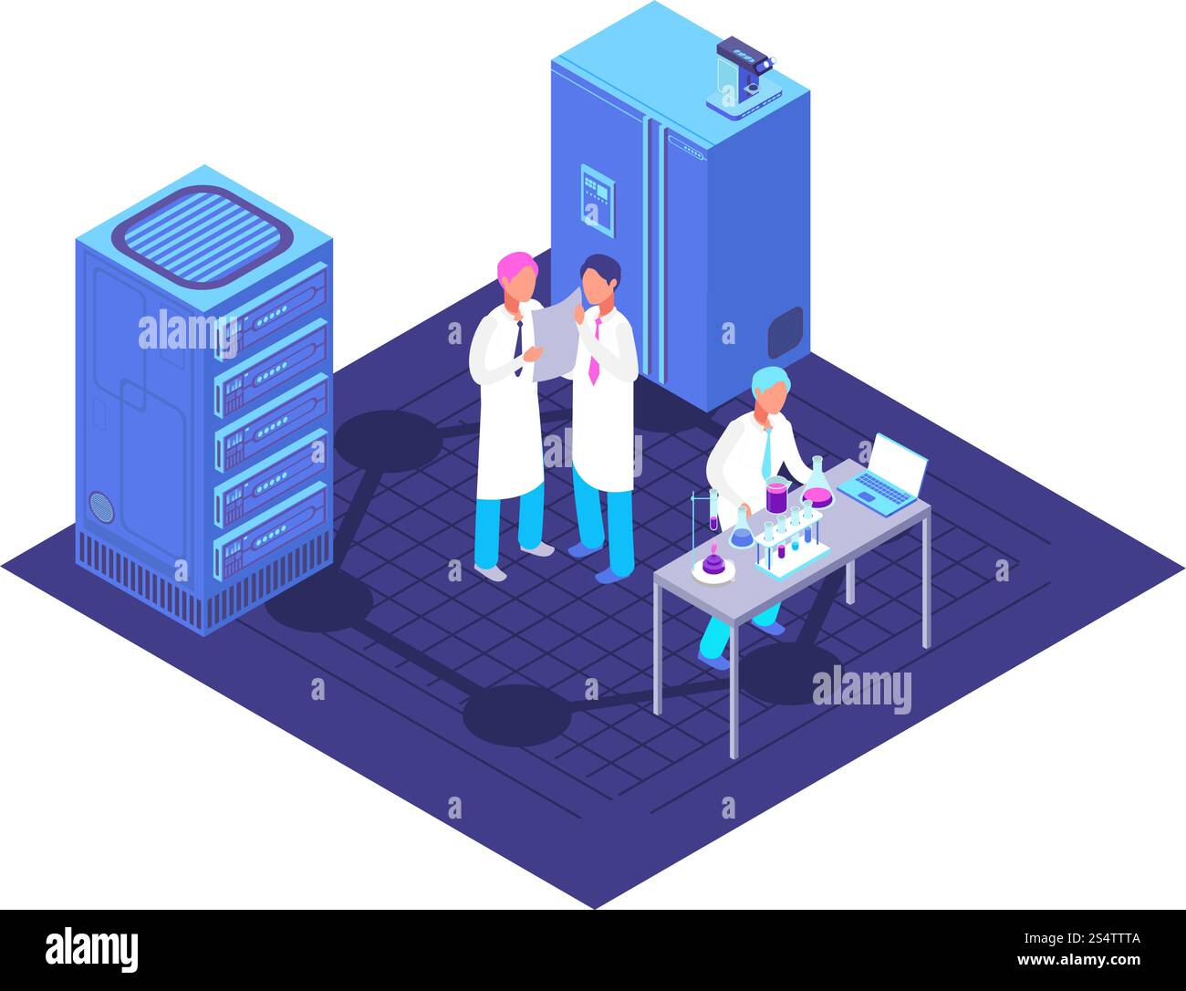 Chemistry, pharmaceutical lab isometric concept with chemical ...