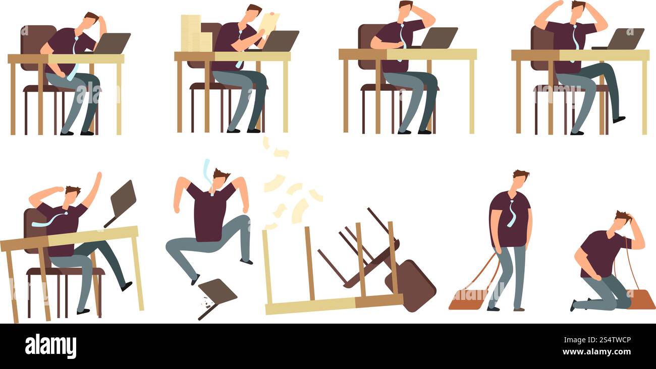 Unhappy businessman in office. Angry, upset and stressed persons ...