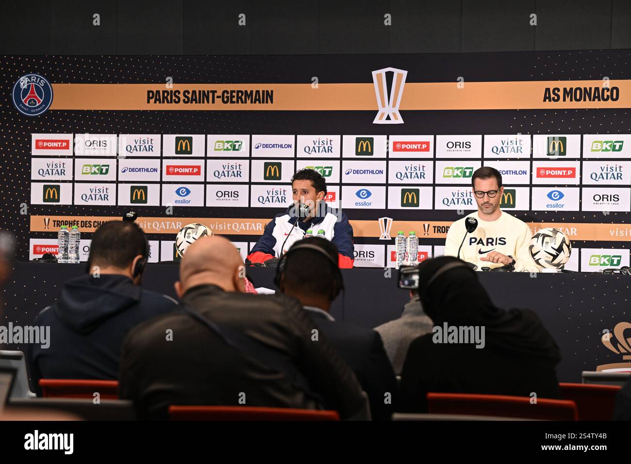 during Paris Saint Germain and Monaco training session at Stadium 974 ...