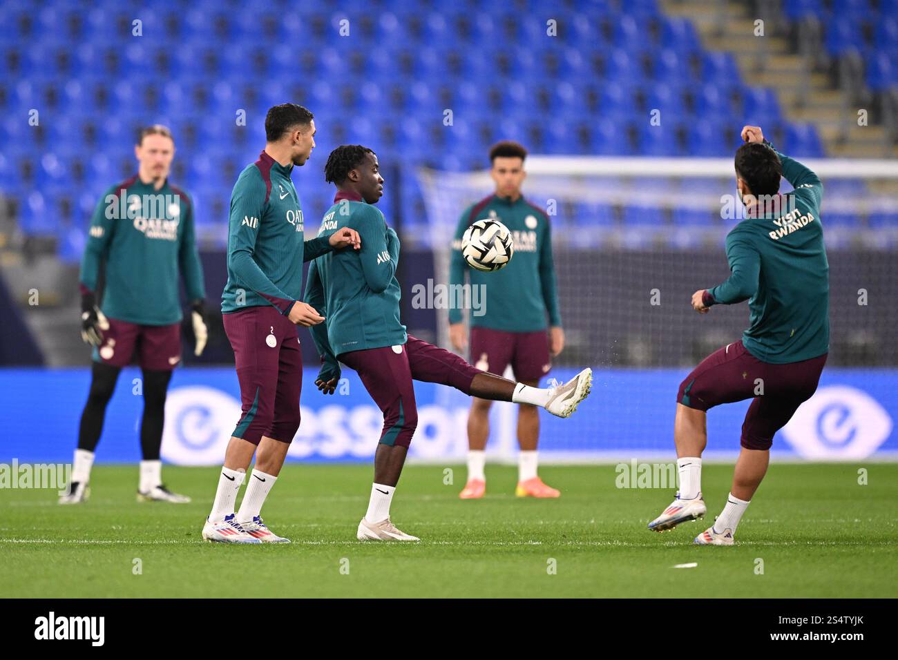 during Paris Saint Germain and Monaco training session at Stadium 974 ...