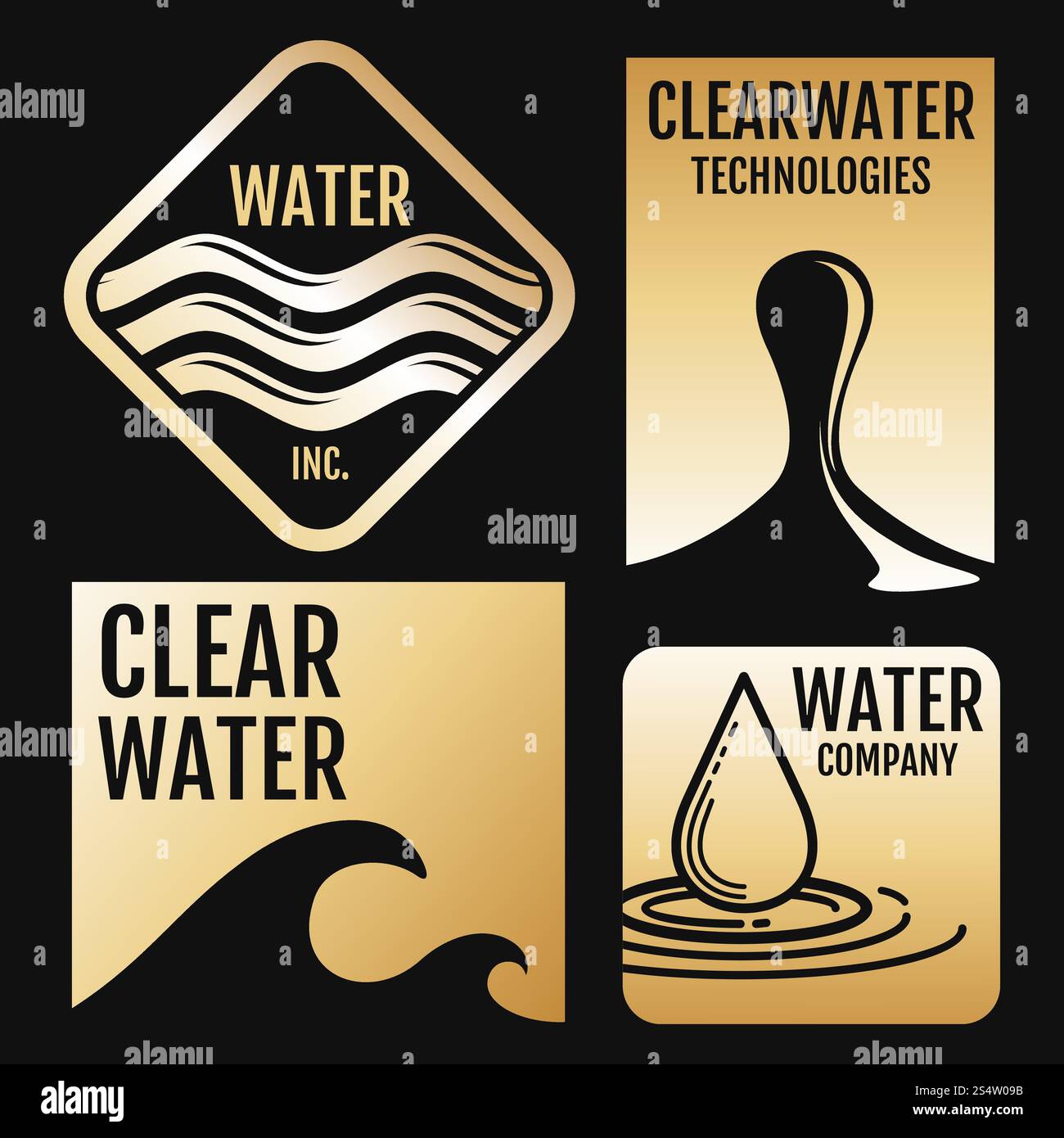 Water vector logos and labels set with aqua symbols on black background. Vector illustration ...