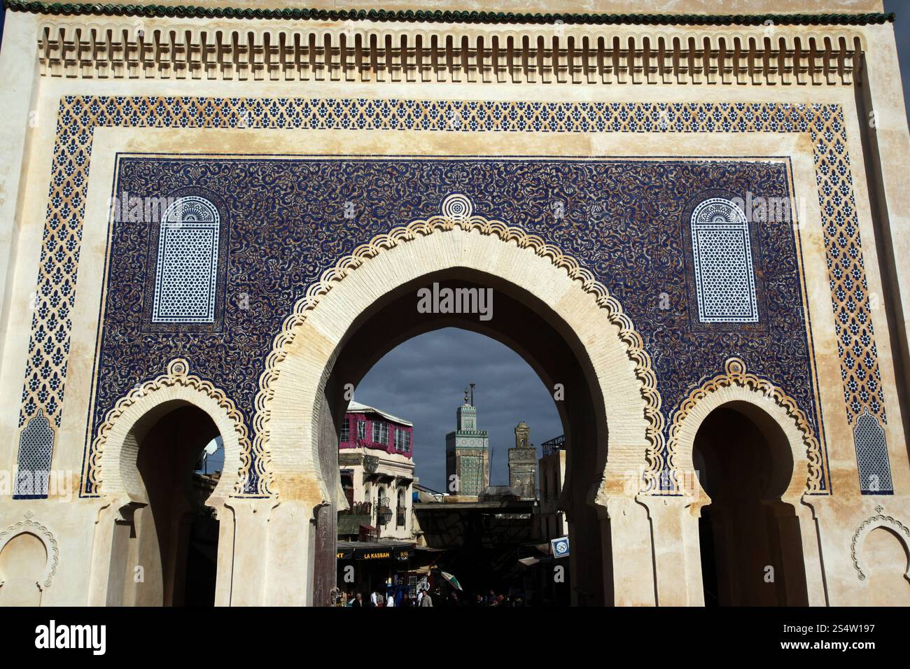 The blue Gate at the Bab Bou Jeloud in the old City in the historical Town of Fes in Morocco in ...