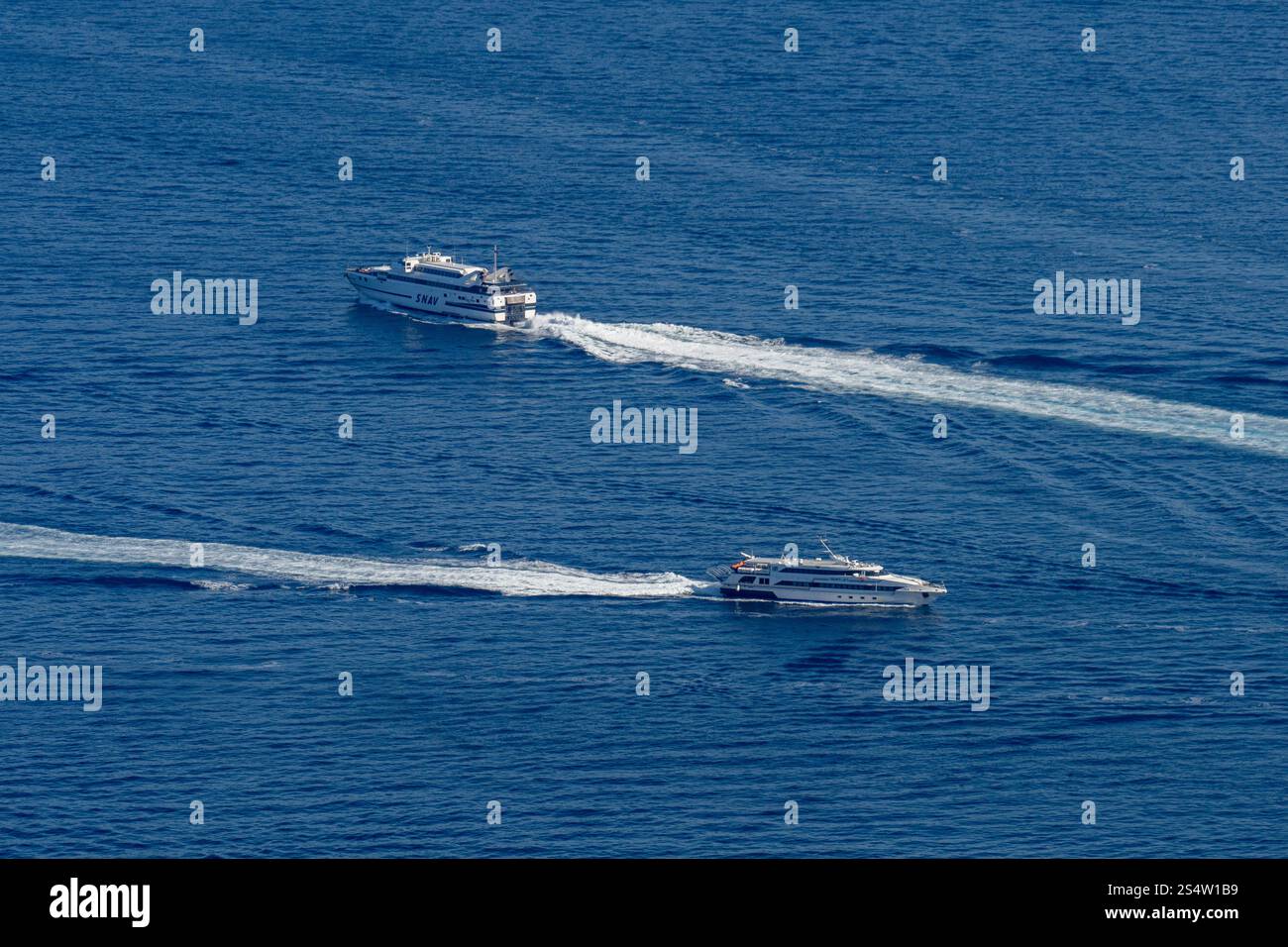 High-speed ferries crossing the Bay of Naples between Naples and Marina ...