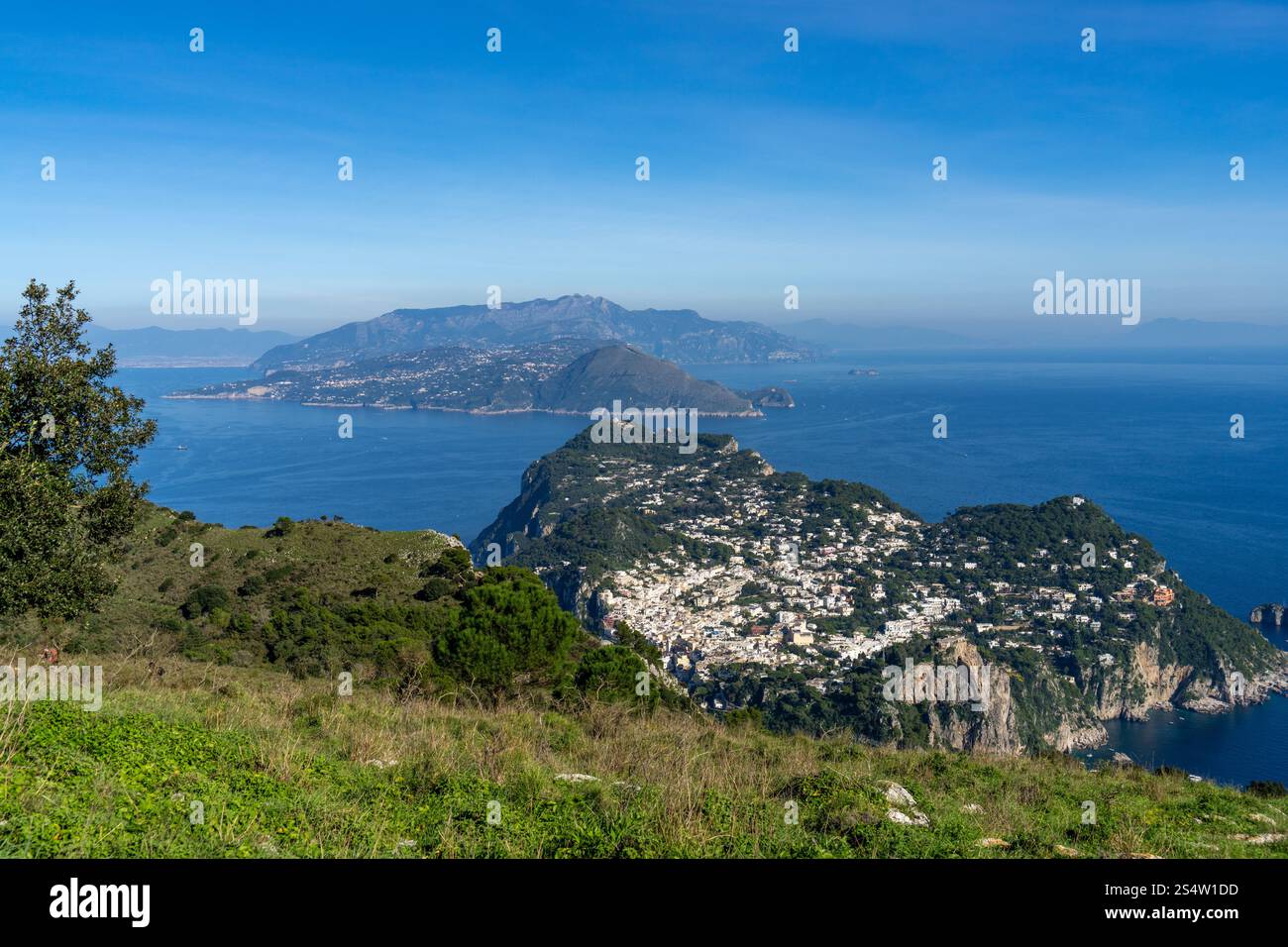 Capri town and the Sorrento Peninsula viewed from Monte Solaro Capri ...