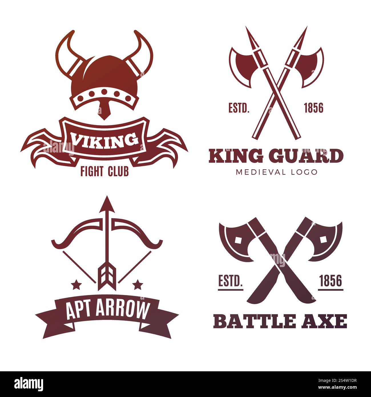 Colorful vintage warrior emblems. Viking, knight, king medieval labels ...