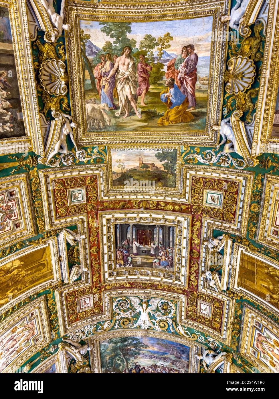 Ornate ceiling of the Gallery of Maps in the Vatican Museums, Vatican City, Rome, Italy Stock ...