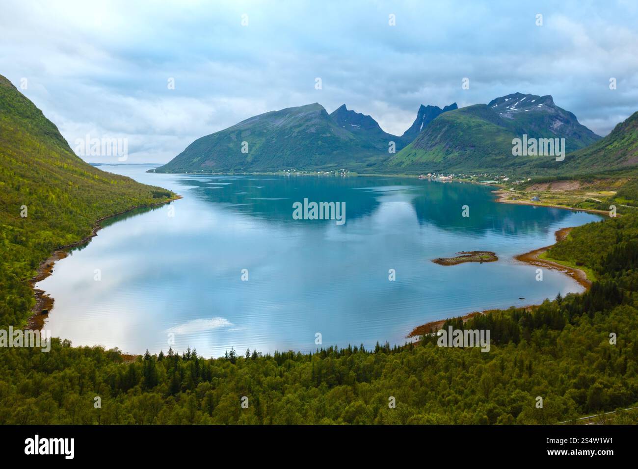 Summer cloudy Ersfjord night view (Norway, Senja Stock Photo - Alamy
