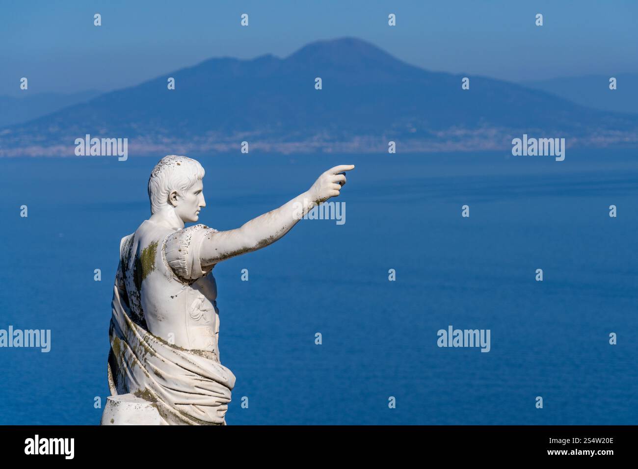 A statue of Augustus Caesar on a cliff-top patio at the Hotel Augustus ...