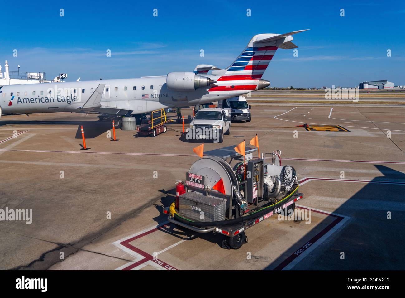 A hydrant refueling cart for refueling airliners at Dallas Fort Worth ...