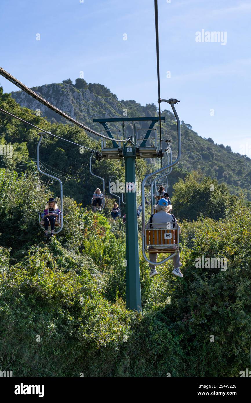 Tourists on the Monte Solaro chairlift from Anacapri to the Monte ...