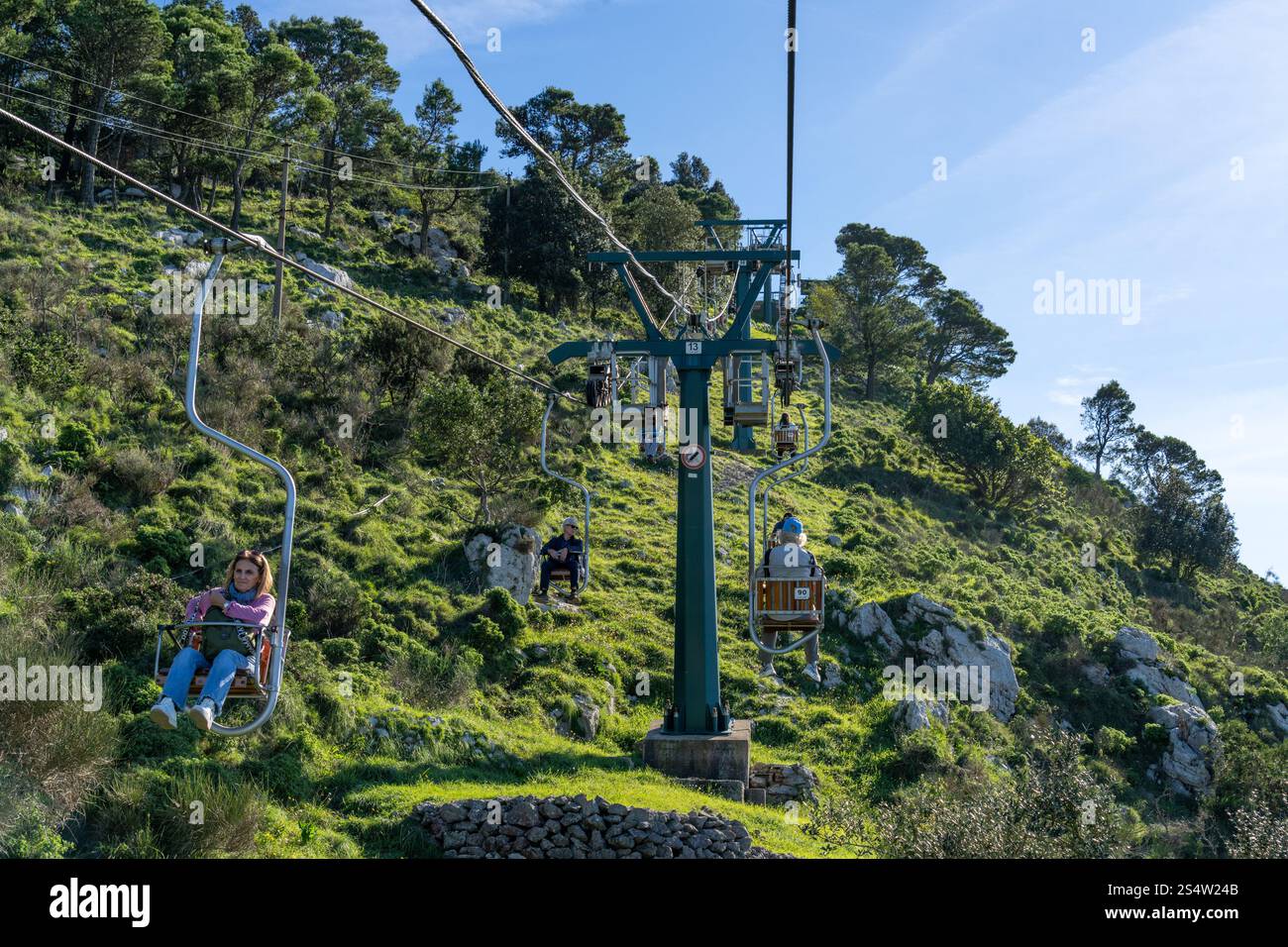 Tourists on the Monte Solaro chairlift from Anacapri to the Monte ...