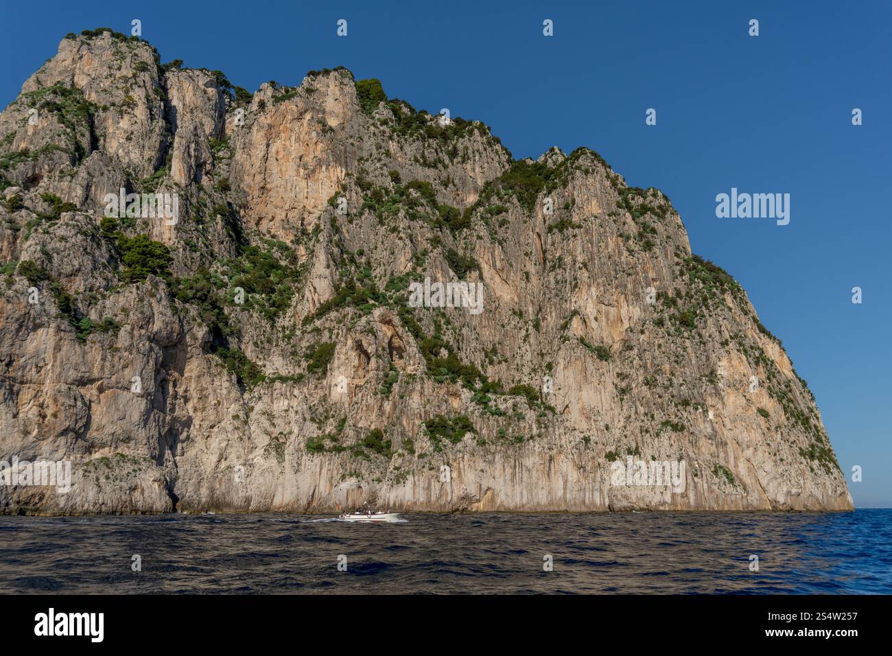 Limestone cliffs of Punta del Monaco, the eastern tip of the island of ...