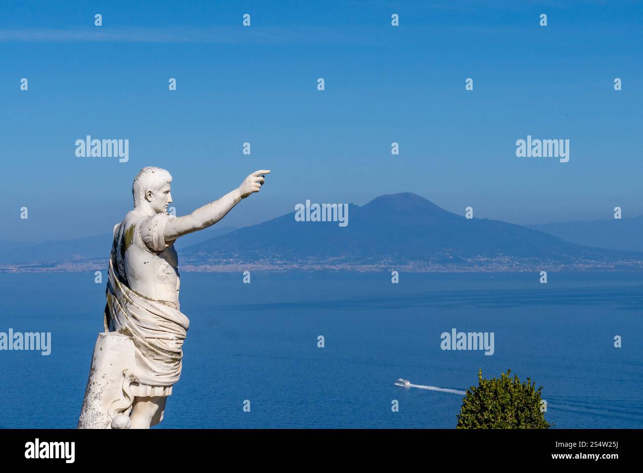 A statue of Augustus Caesar on a cliff-top patio at the Hotel Augustus ...