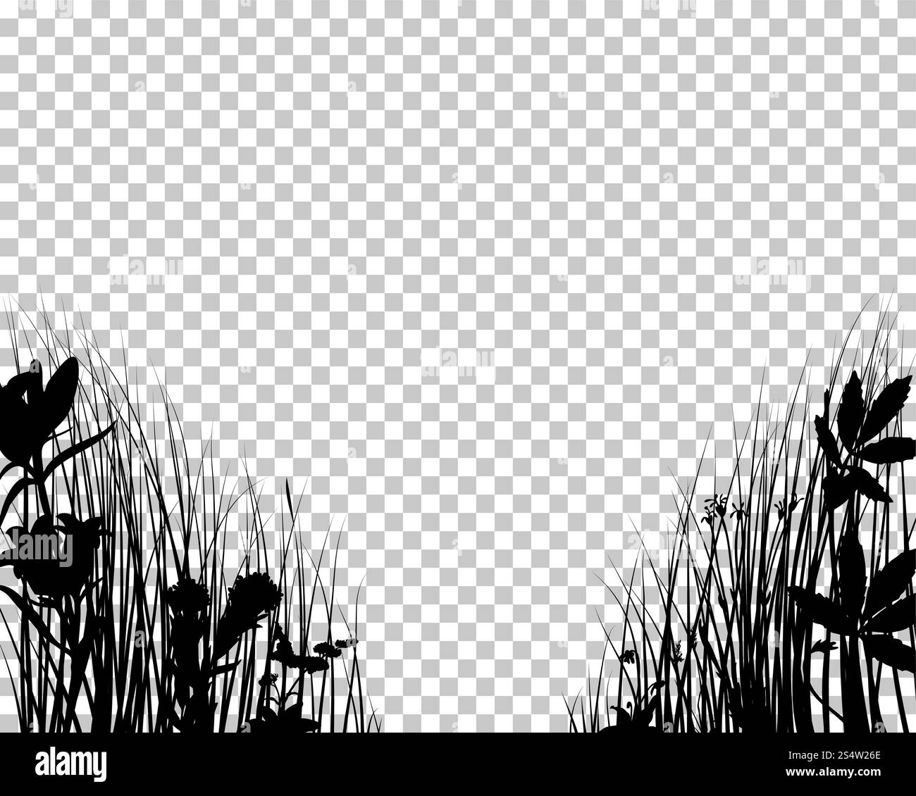 Meadow silhouette with transparency grid on back. Vector Illustration ...