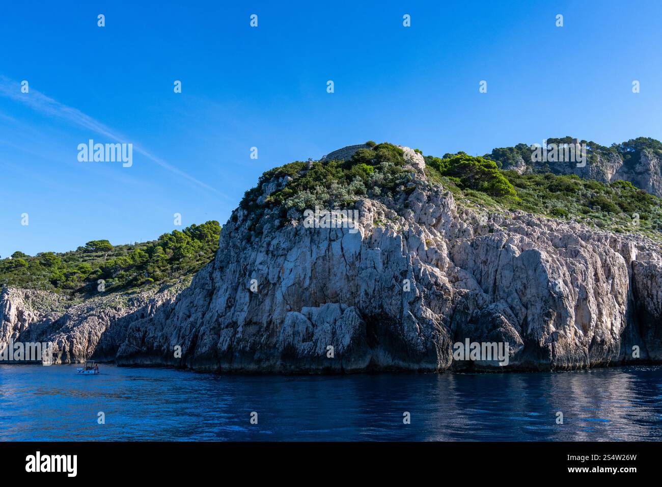 Punto Pino and the Pino Fort on the west coast of the island of Capri ...
