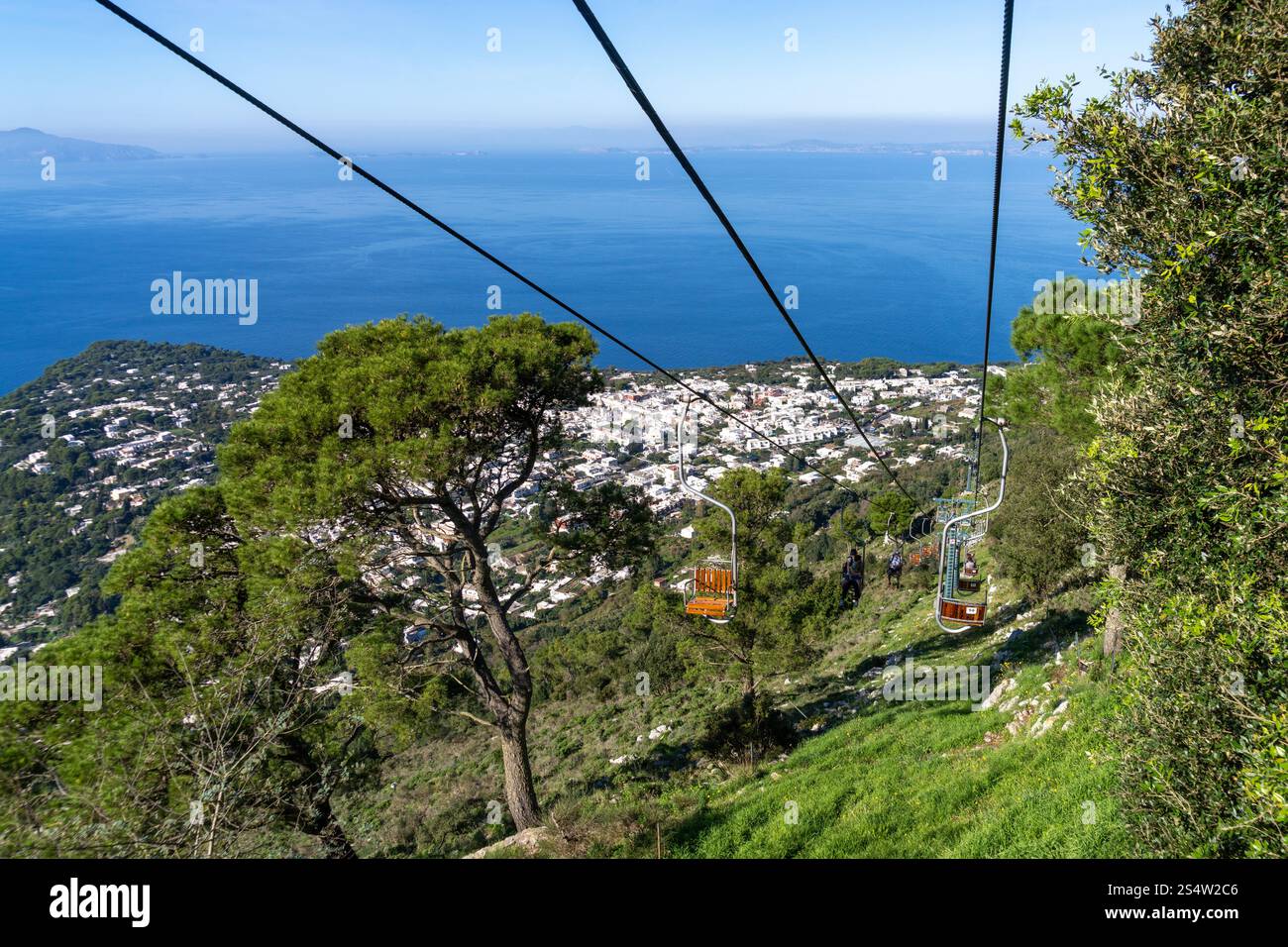 Tourists on the Monte Solaro chairlift from Anacapri to the Monte ...