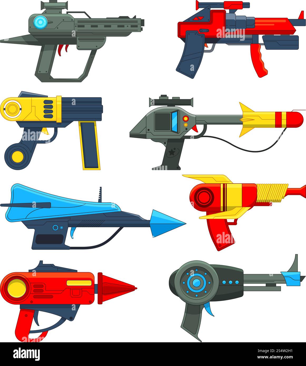 Fantastic space weapons in cartoon style. Weapon gun and pistol, toy ...
