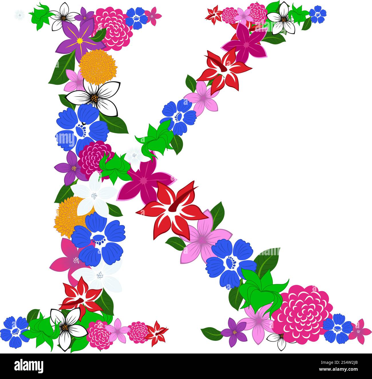 Floral Alphabet Letter. Colorfull on White Design. Vector illustration ...