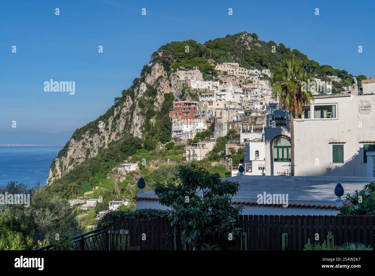 The hillside town of Capri, largest community on the island of Capri ...