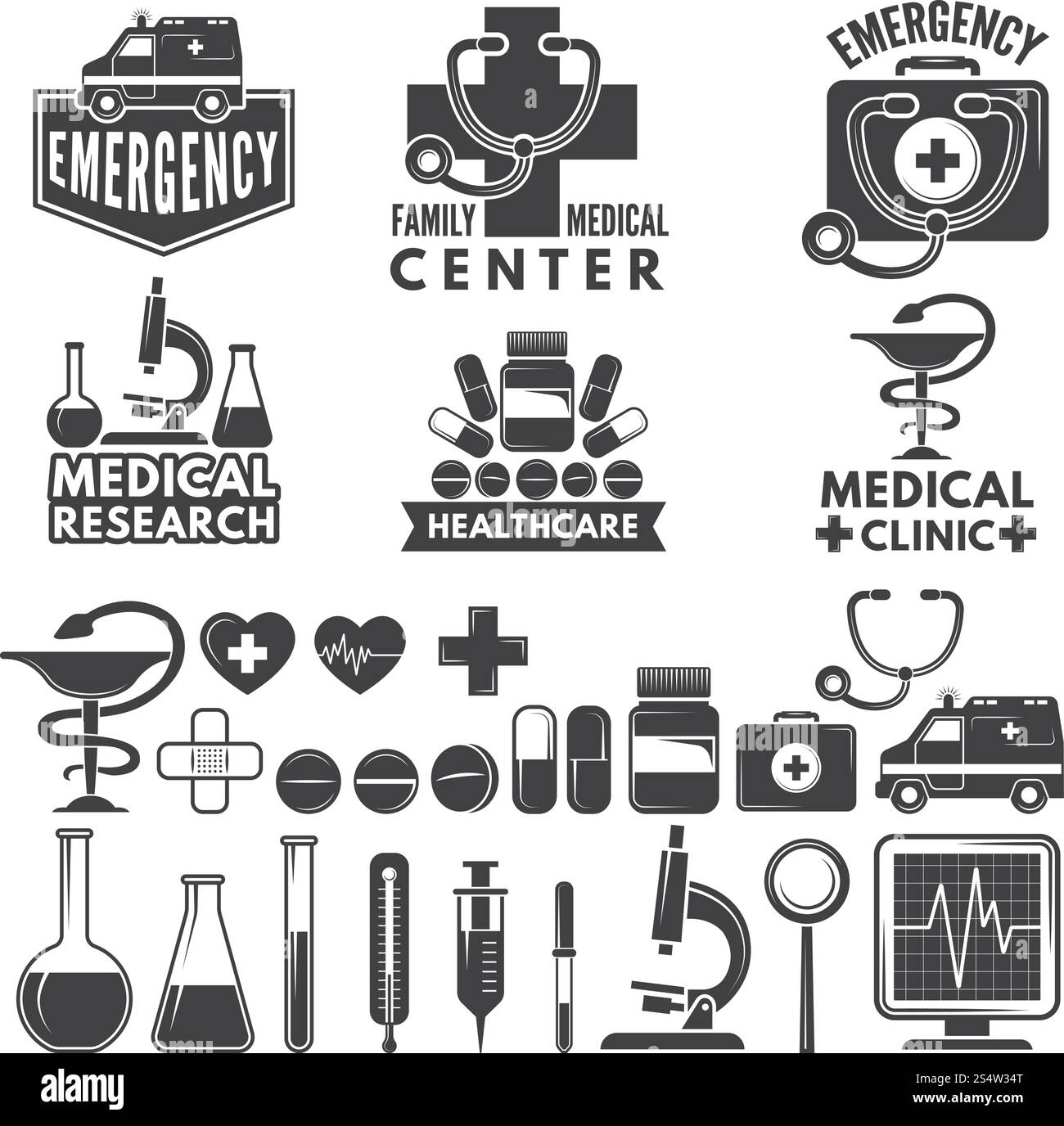 Symbols of medicine. Medical logos and badges. Medicine and medical ...