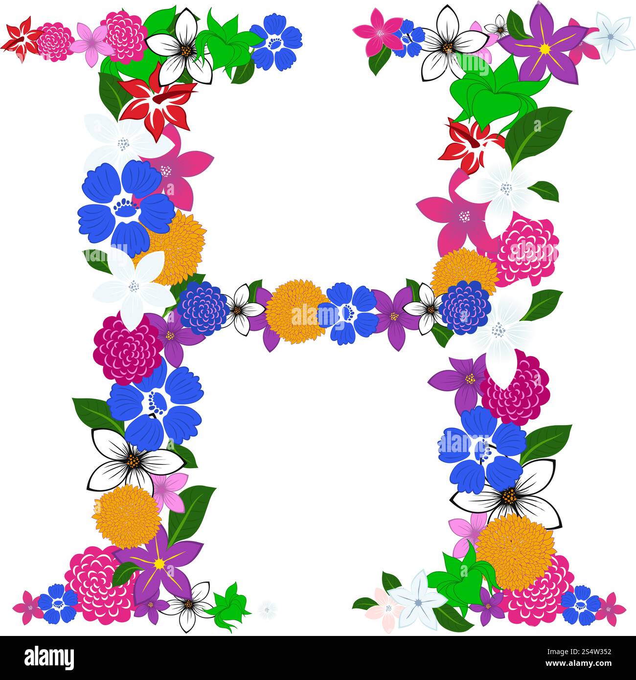 Floral Alphabet Letter. Colorfull on White Design. Vector illustration ...