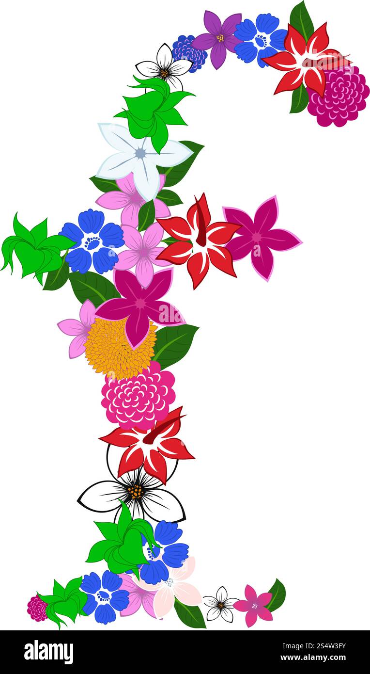 Floral Alphabet Letter. Colorfull on White Design. Vector illustration ...