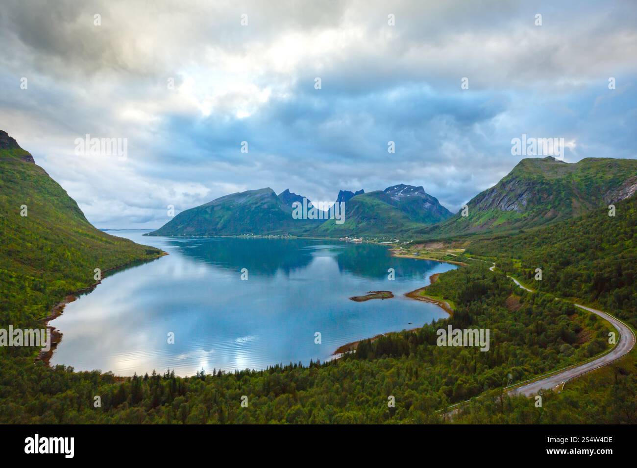Summer cloudy Ersfjord night view (Norway, Senja Stock Photo - Alamy