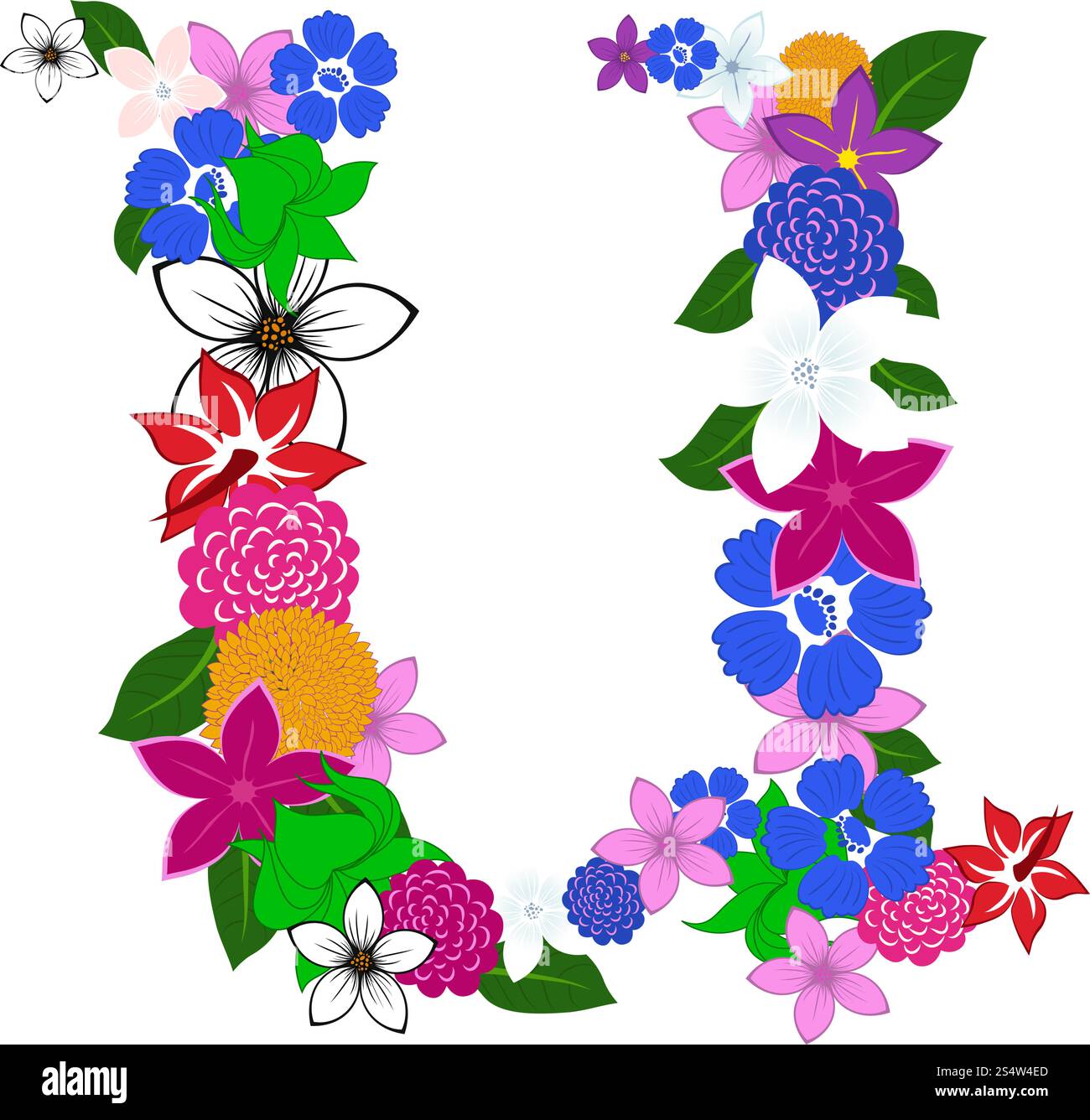 Floral Alphabet Letter. Colorfull on White Design. Vector illustration ...