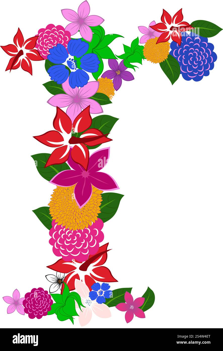 Floral Alphabet Letter. Colorfull on White Design. Vector illustration ...