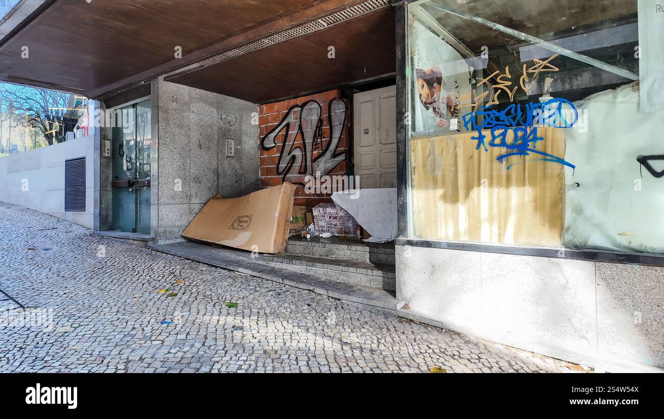 A small corner in a building in Lisbon where homeless people were ...