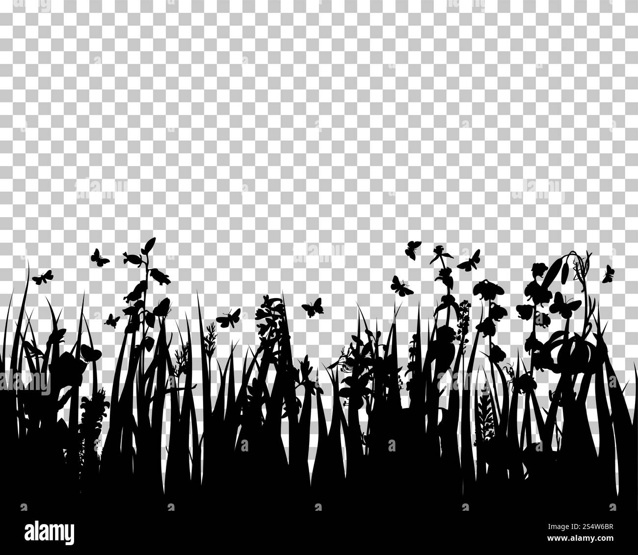 Meadow silhouette with transparency grid on back. Vector Illustration ...