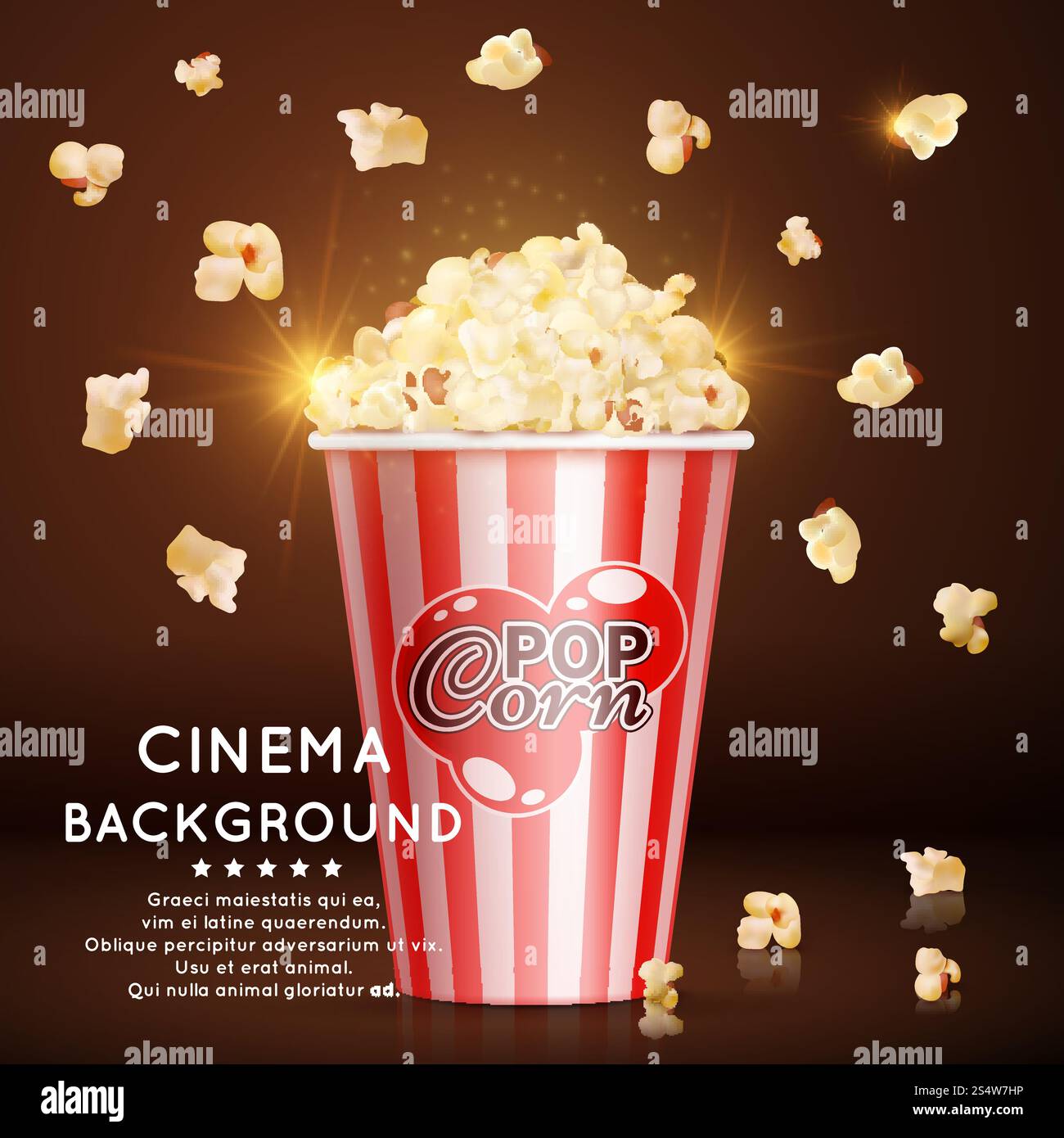 Cinema banner background with vector realistic popcorn and shine effect ...