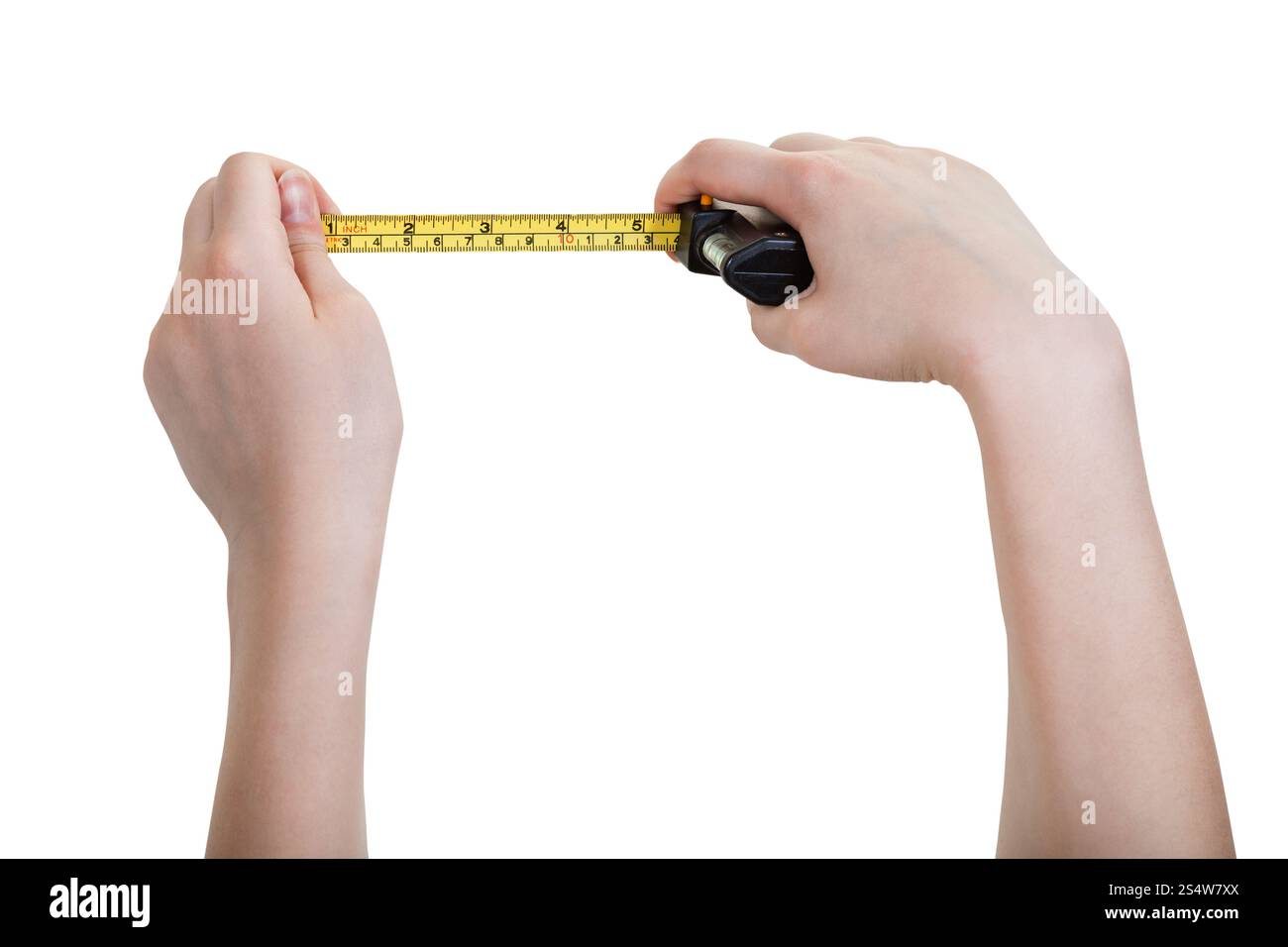 female hands with tape measure isolated on white background Stock Photo ...