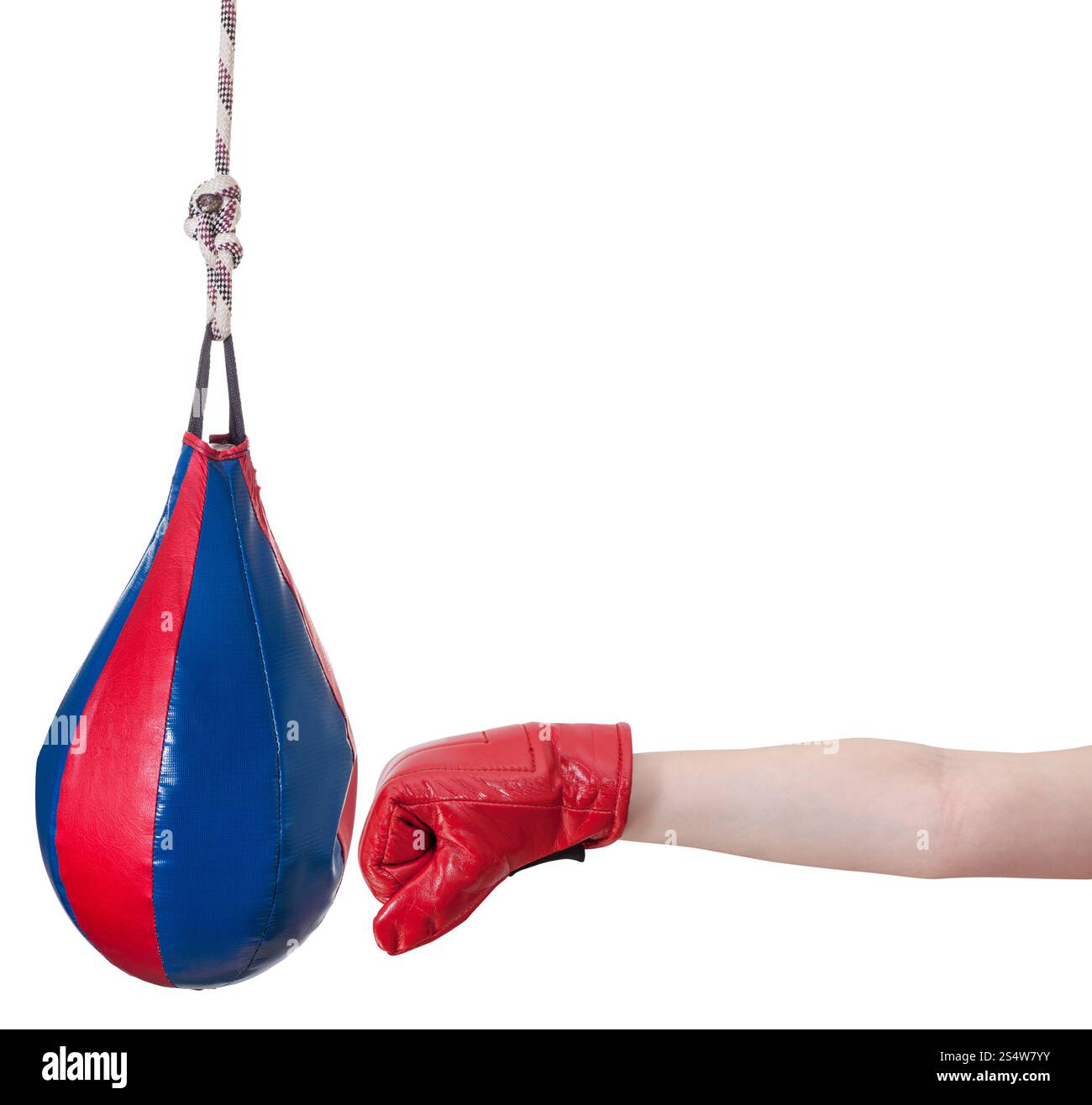 hand gesture - child with boxing glove punches punching bag isolated on ...