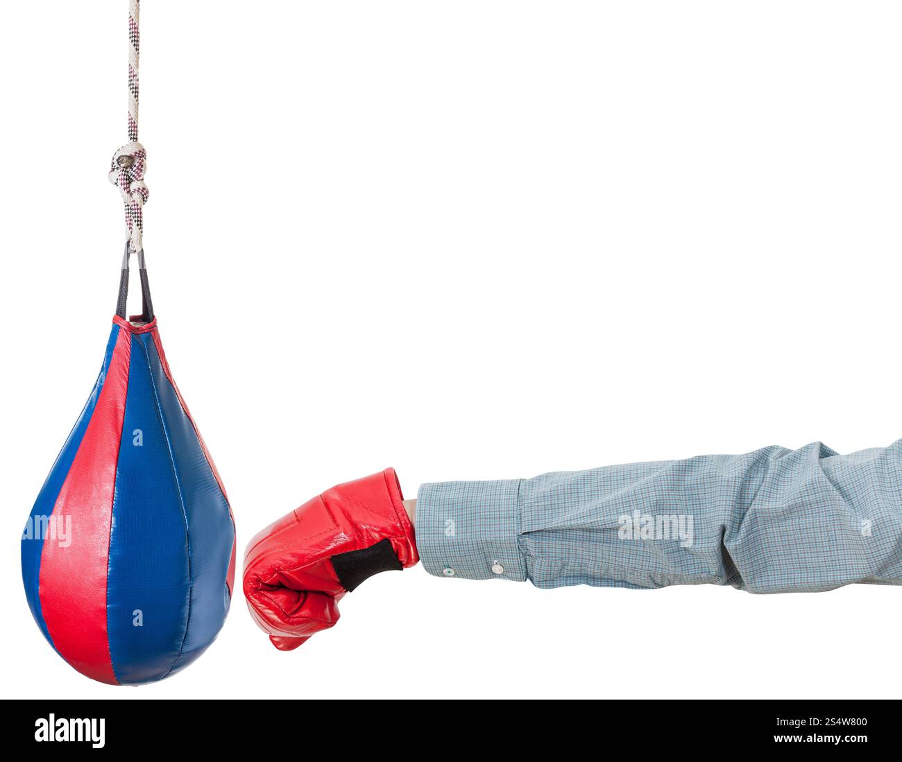 hand gesture - office worker with boxing glove punches punching bag ...