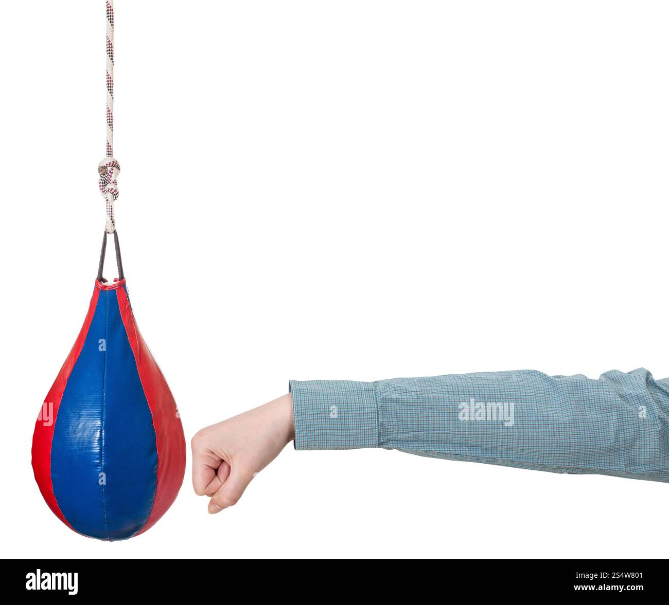 hand gesture - manager punches punching bag isolated on white ...