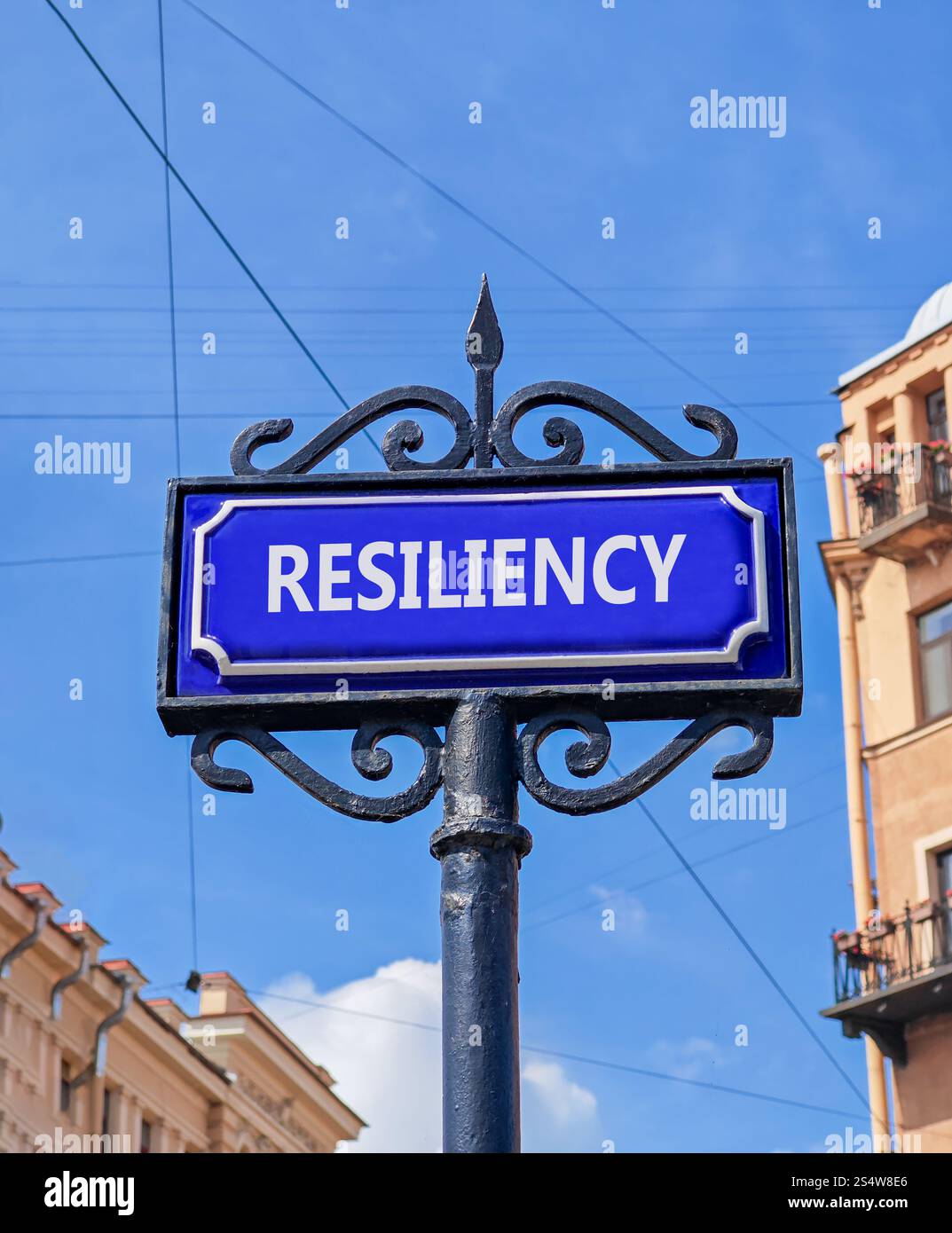 Resiliency symbol. Concept word Resiliency on beautiful blue road sign ...