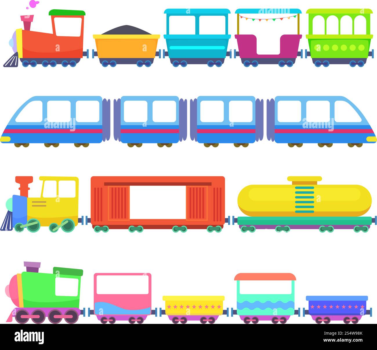 Set of different kids trains. Vector games for childrens. Toy train ...