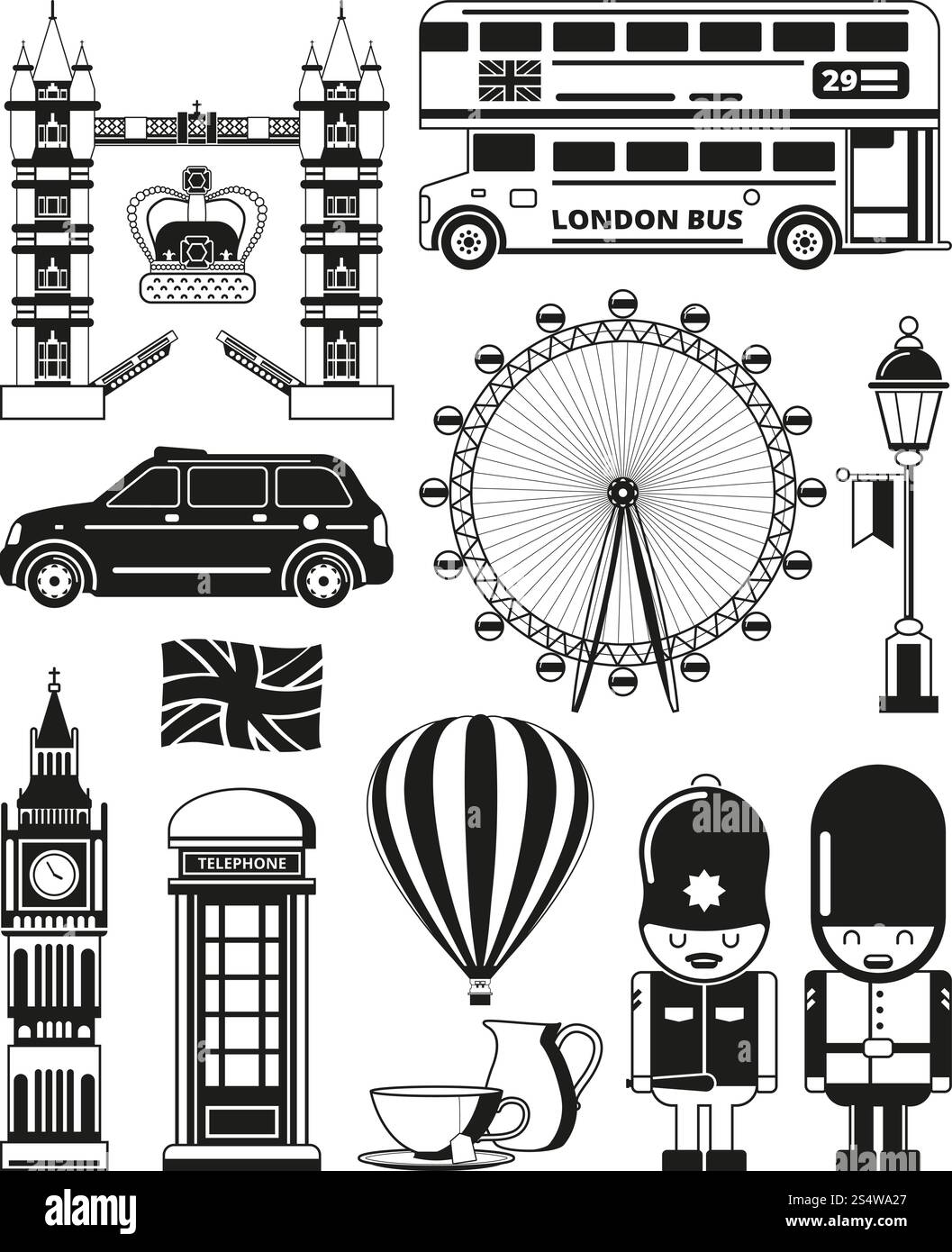 Vector silhouette of london landmarks. London architecture, england ...